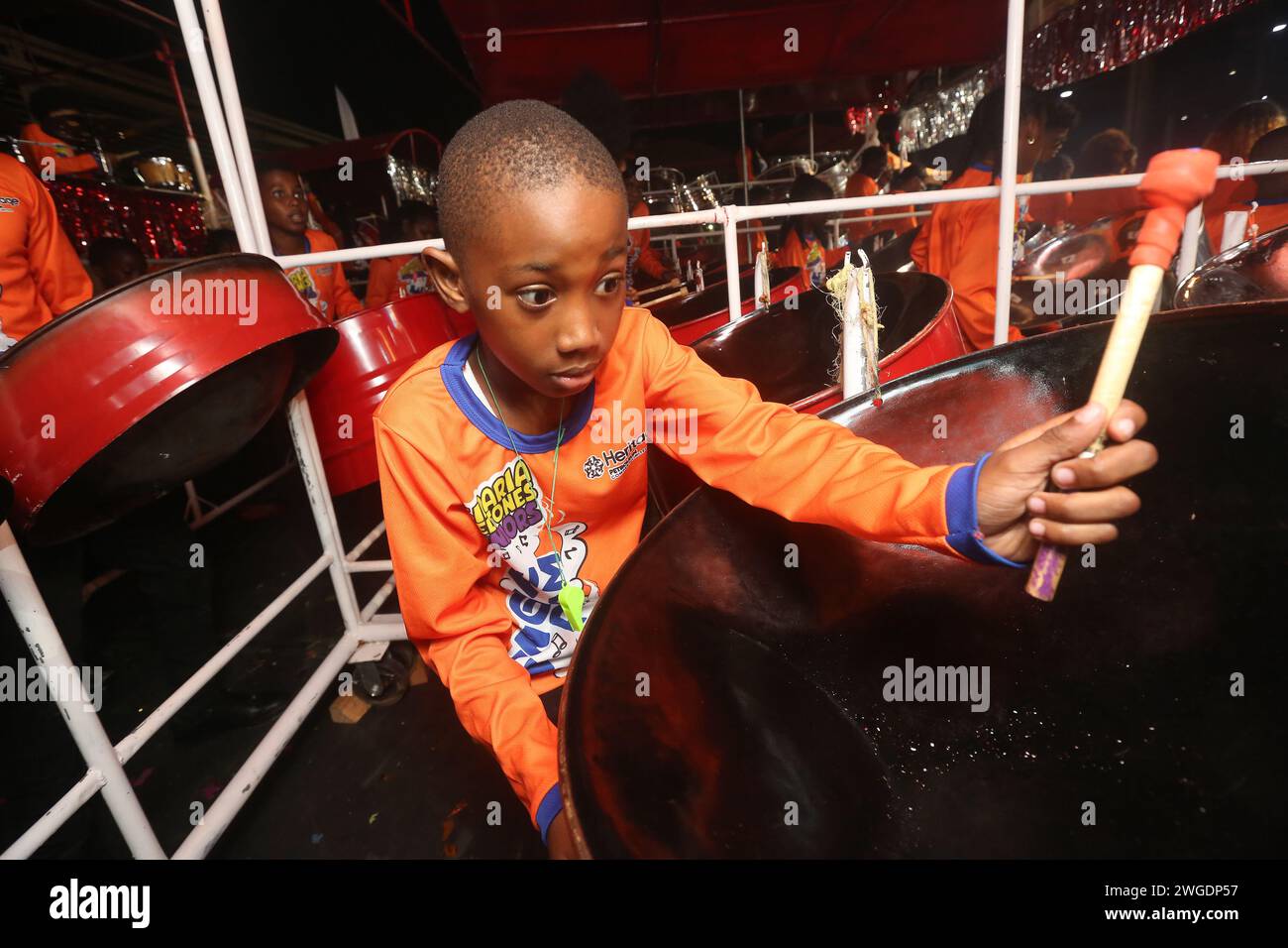 PORT OF SPAIN - JAN 14: Members of Siparia Deltones Steel Orchestra ...