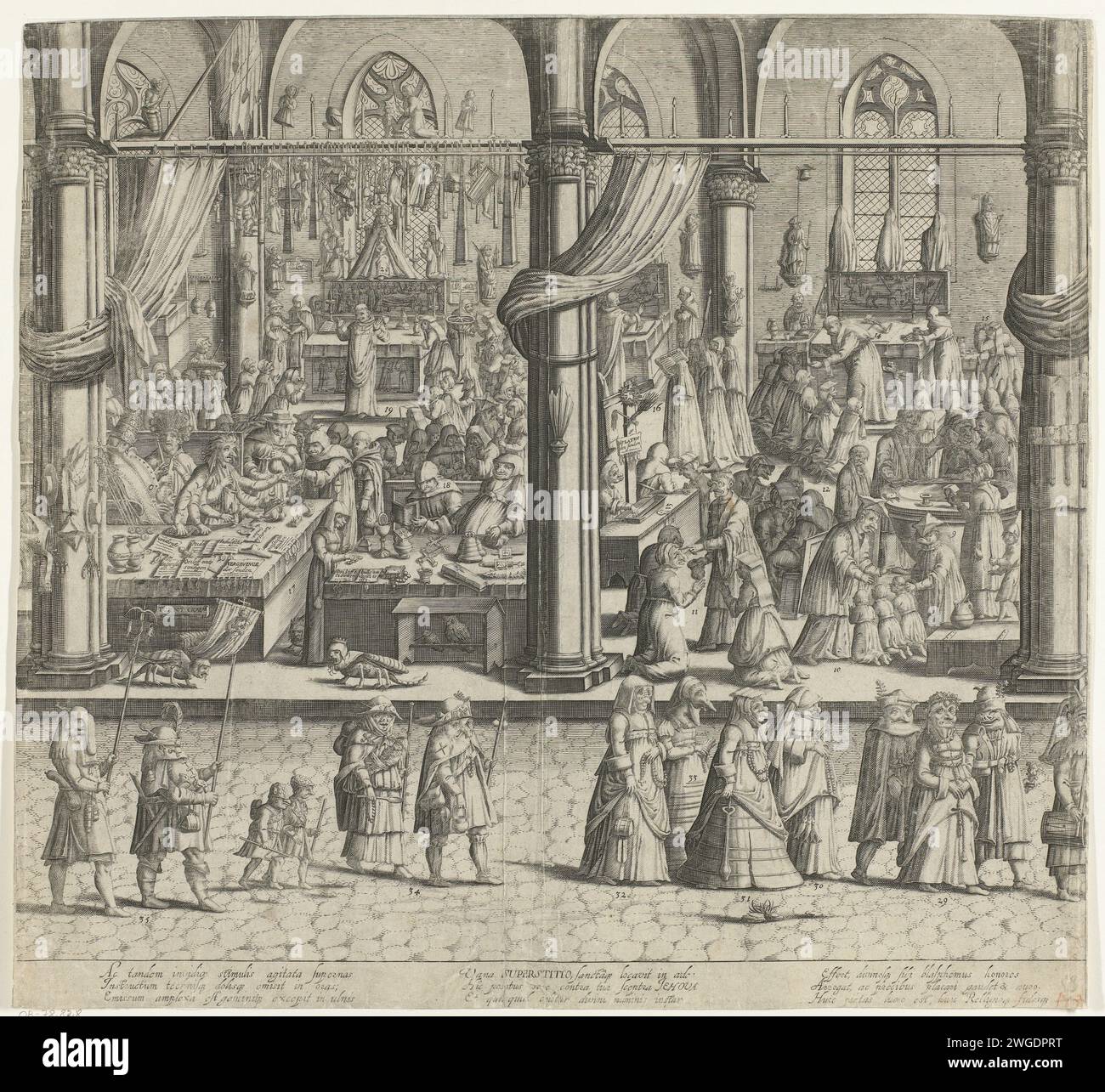 Grotesque cartoon on the Roman church (center plate), 1605 print ...