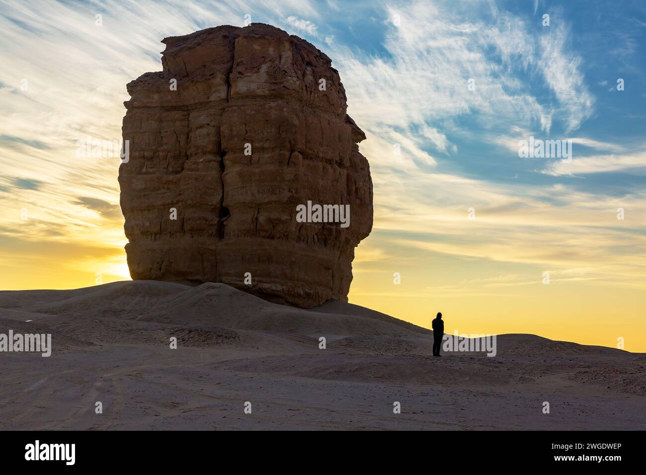 A rock formation in the desert close to Riyadh, Saudi Arabia is known ...