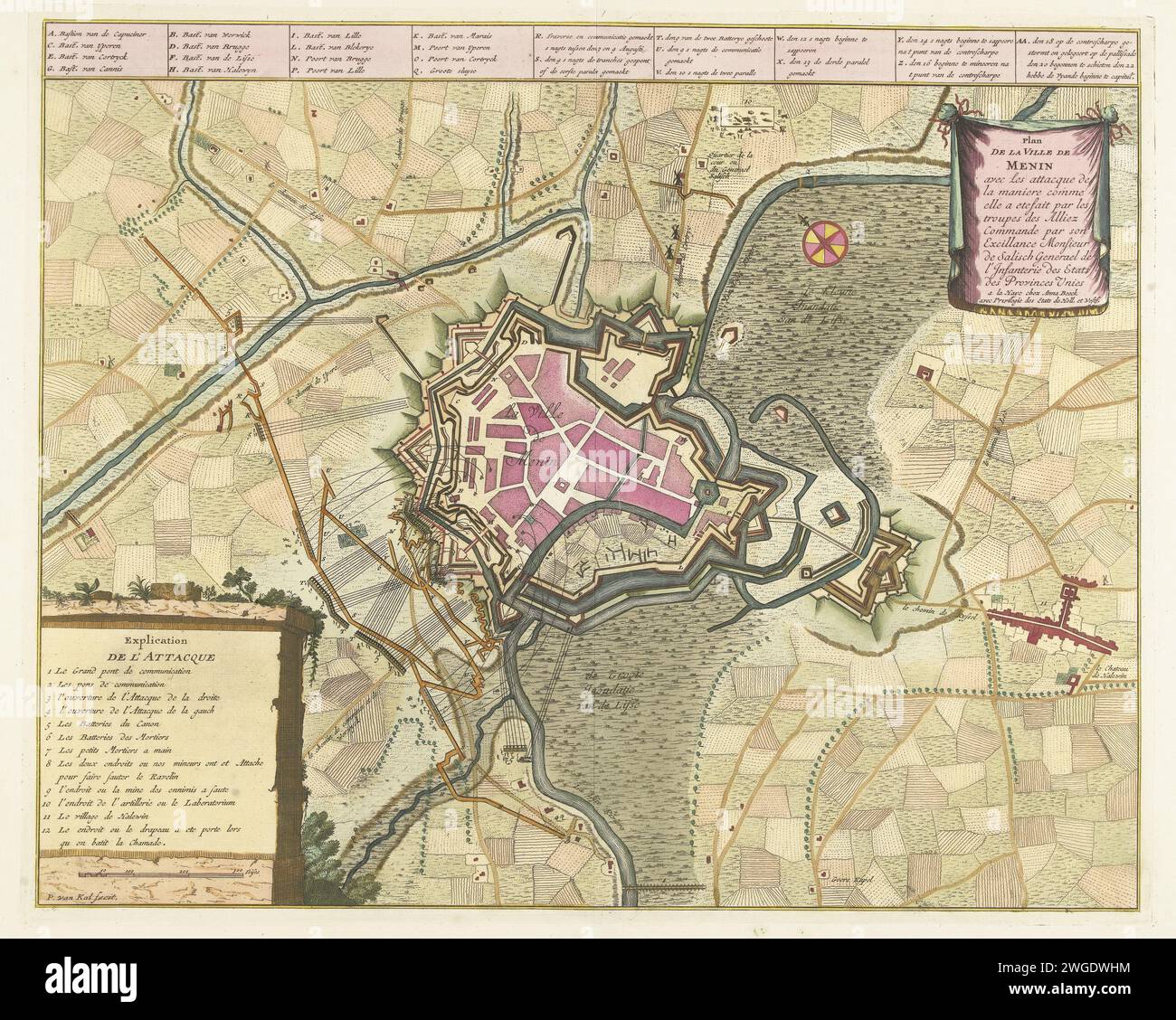 Map of the siege of Menen, 1706, 1706 print Map of the siege and intake ...