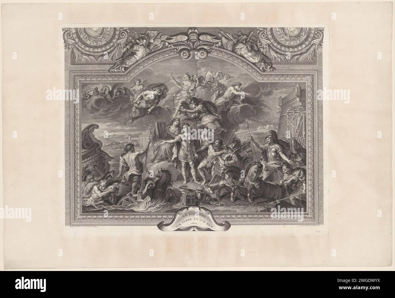 Ceiling painting in the Grande Gallery of Versailles with Louis XIV ...