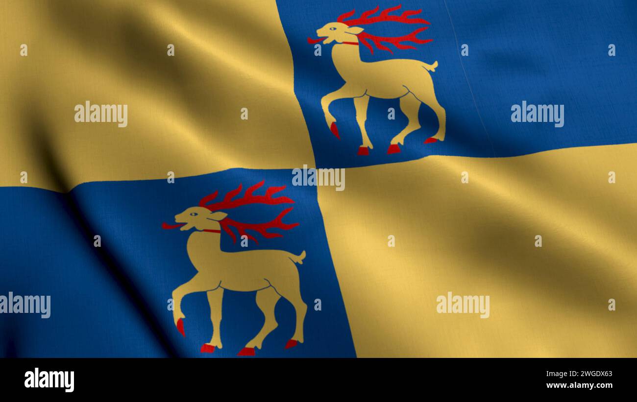 Flag of the Swedish Region Kalmar. Waving Fabric Satin Texture Flag of ...