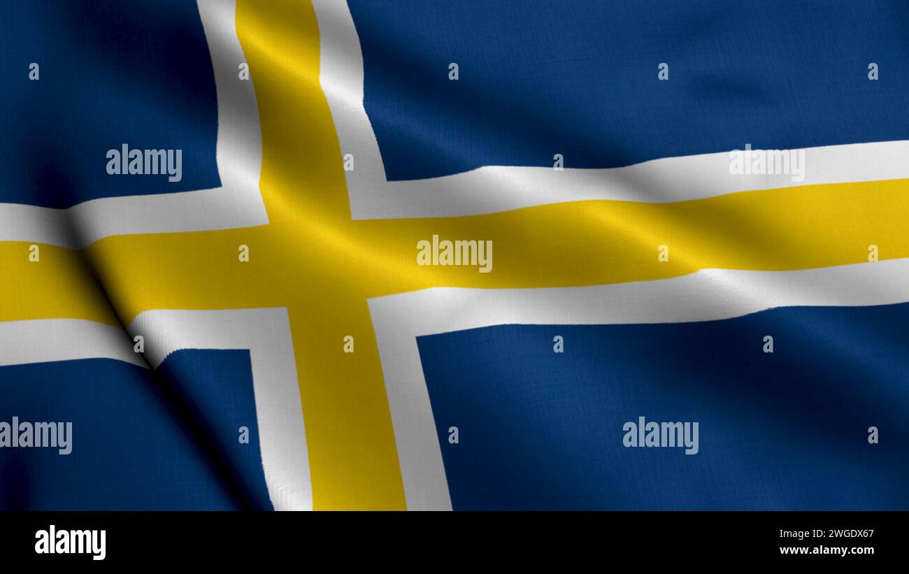 Flag of the Swedish Region Roslagen. Waving Fabric Satin Texture Flag ...