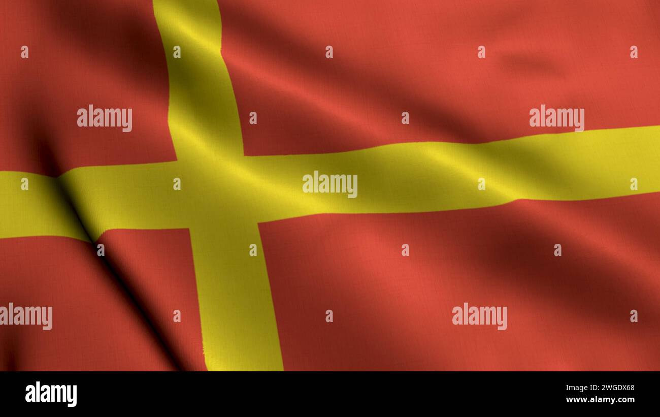 The Scanian Flag in South of Sweden Province of Skane. Waving Fabric Satin Texture Flag of Skane ...