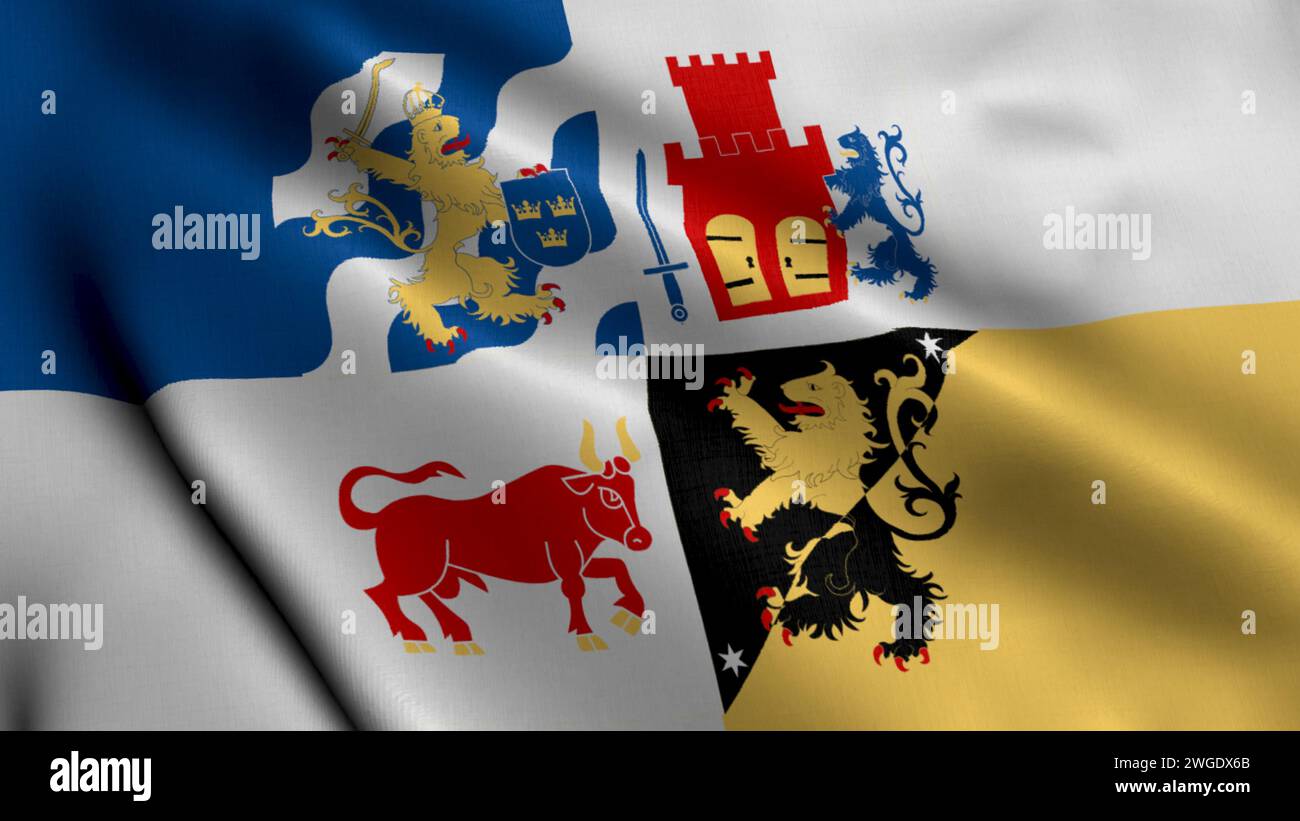 Flag of the Swedish County of Vastra Gotaland. Waving Fabric Satin ...