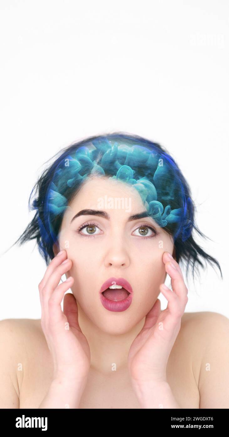 Brainwashing manipulation control woman smoke hair Stock Photo - Alamy