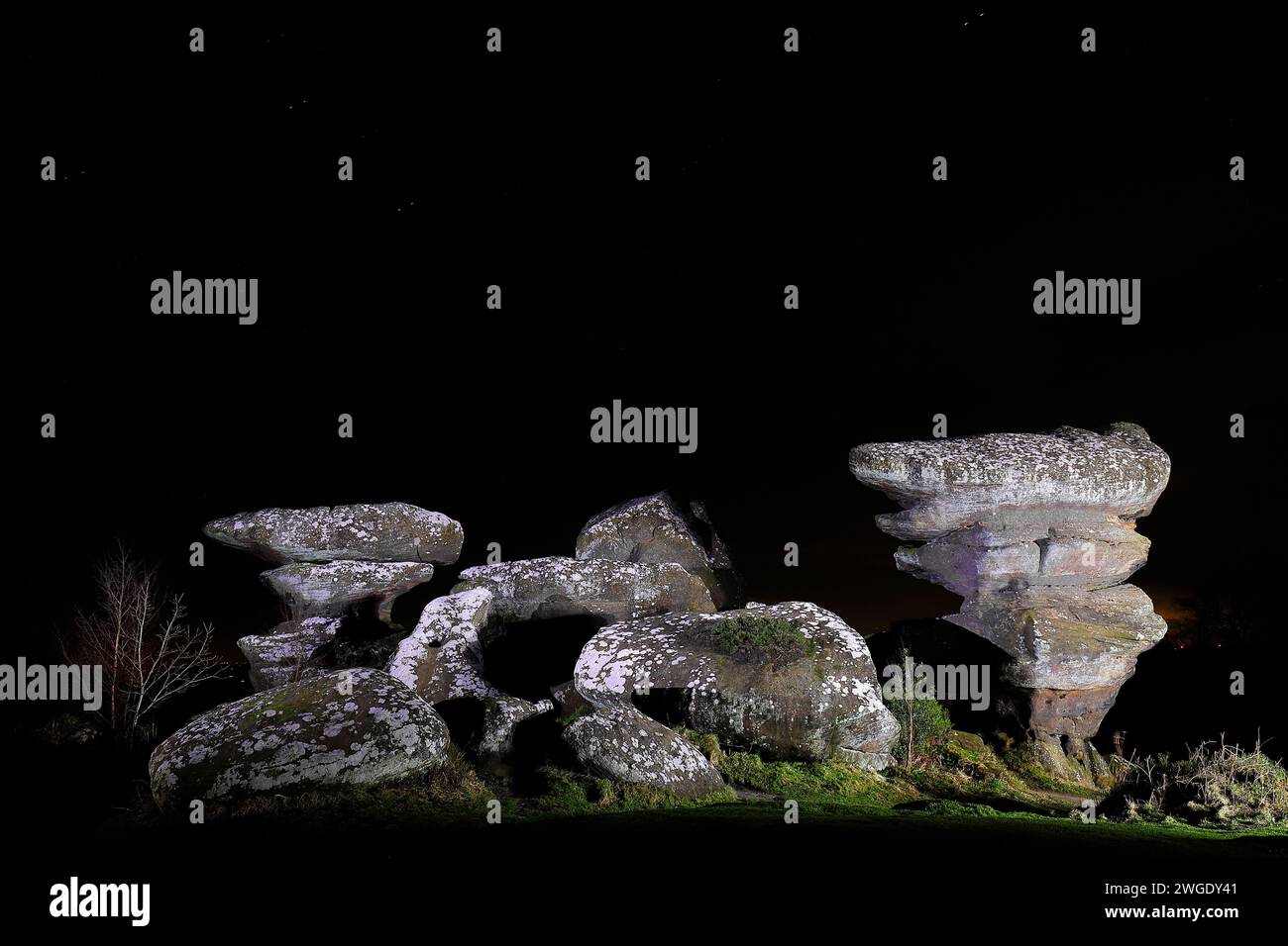 Brimham Rocks National Trust site at night in North Yorkshire,UK Stock ...