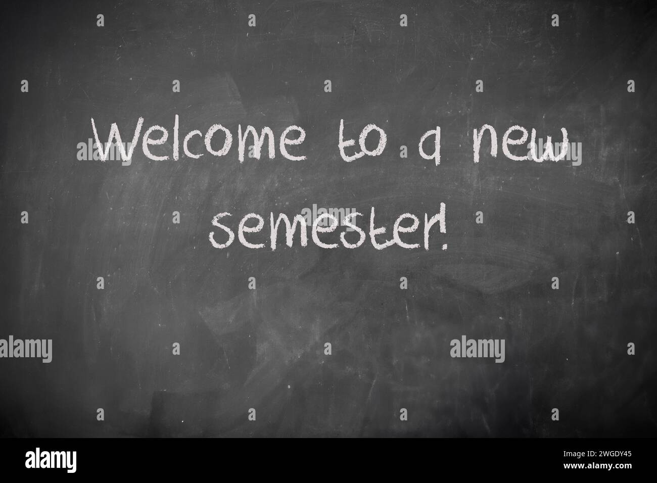Blackboard with welcome to a new semester written in chalk Stock Photo ...