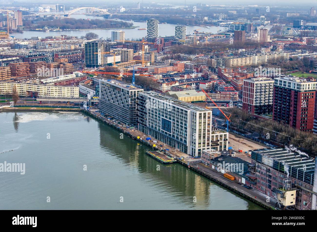Rotterdam, The Netherlands, January 29, 2024: aerial view over ...