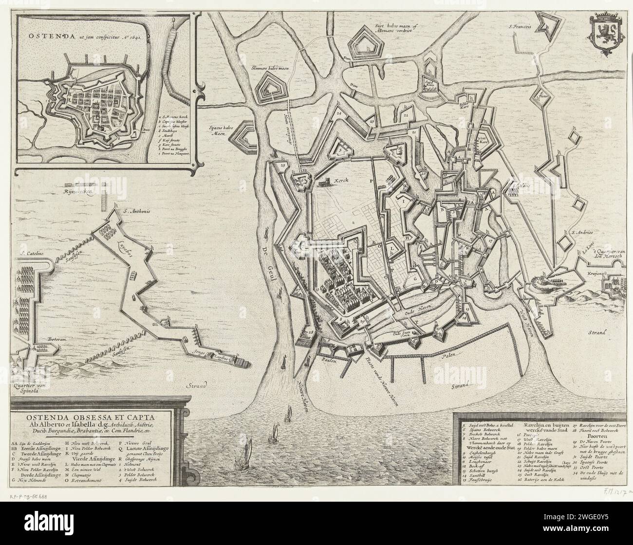 Siege of Ostend, 1601-1604, 1647 - 1649 print Siege of Ostend. Map of ...