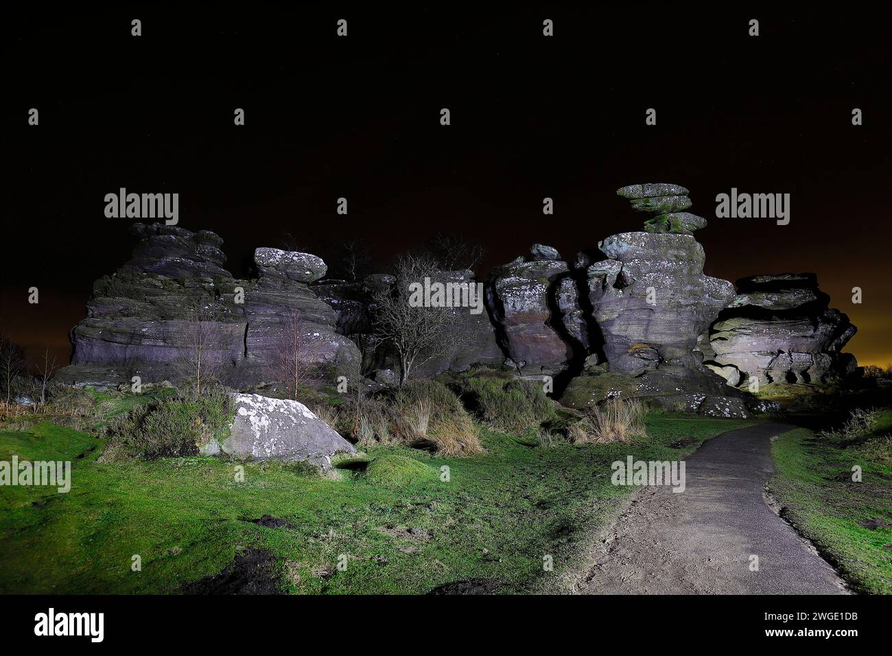 Brimham Rocks National Trust site at night in North Yorkshire,UK Stock ...
