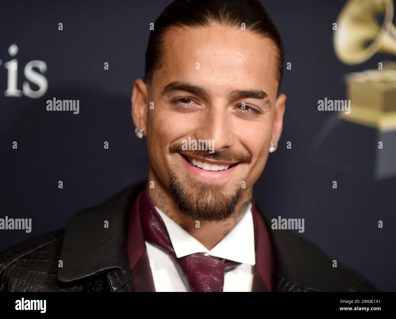 Maluma arrives at the Pre-Grammy Gala on Saturday, Feb. 3, 2024, at the ...