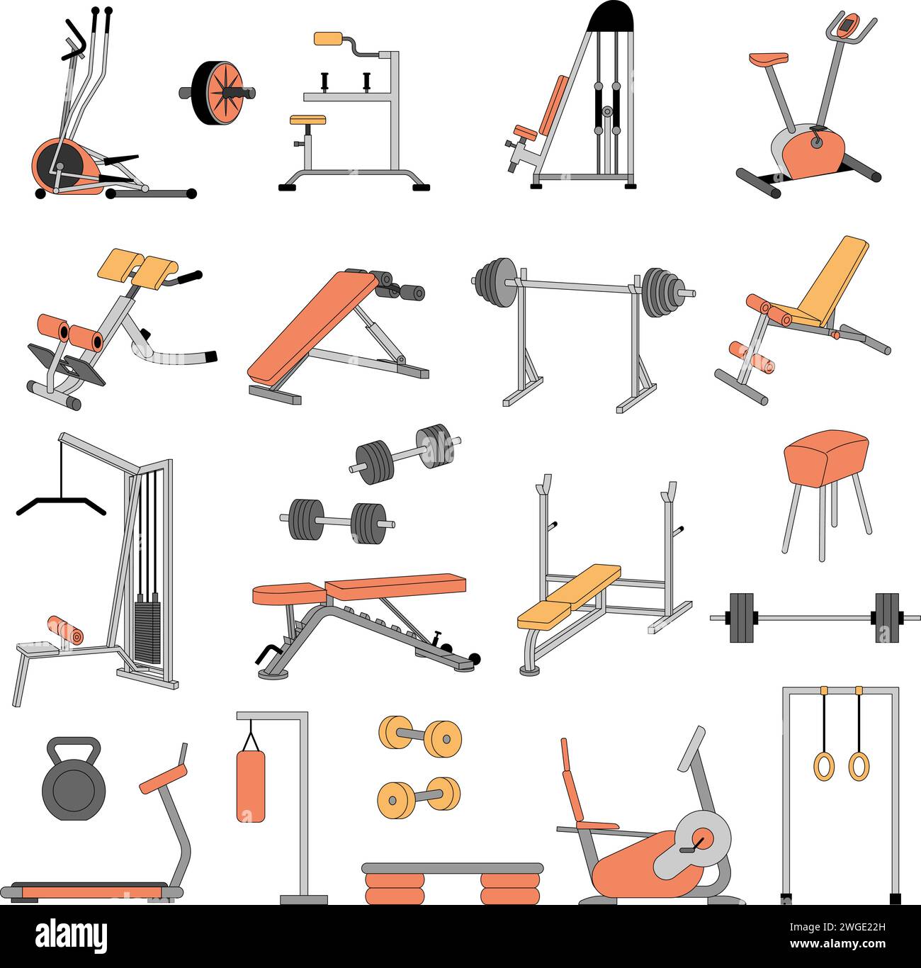 Gym equipment. Sport tools for exercises fitness set of barbells and ...