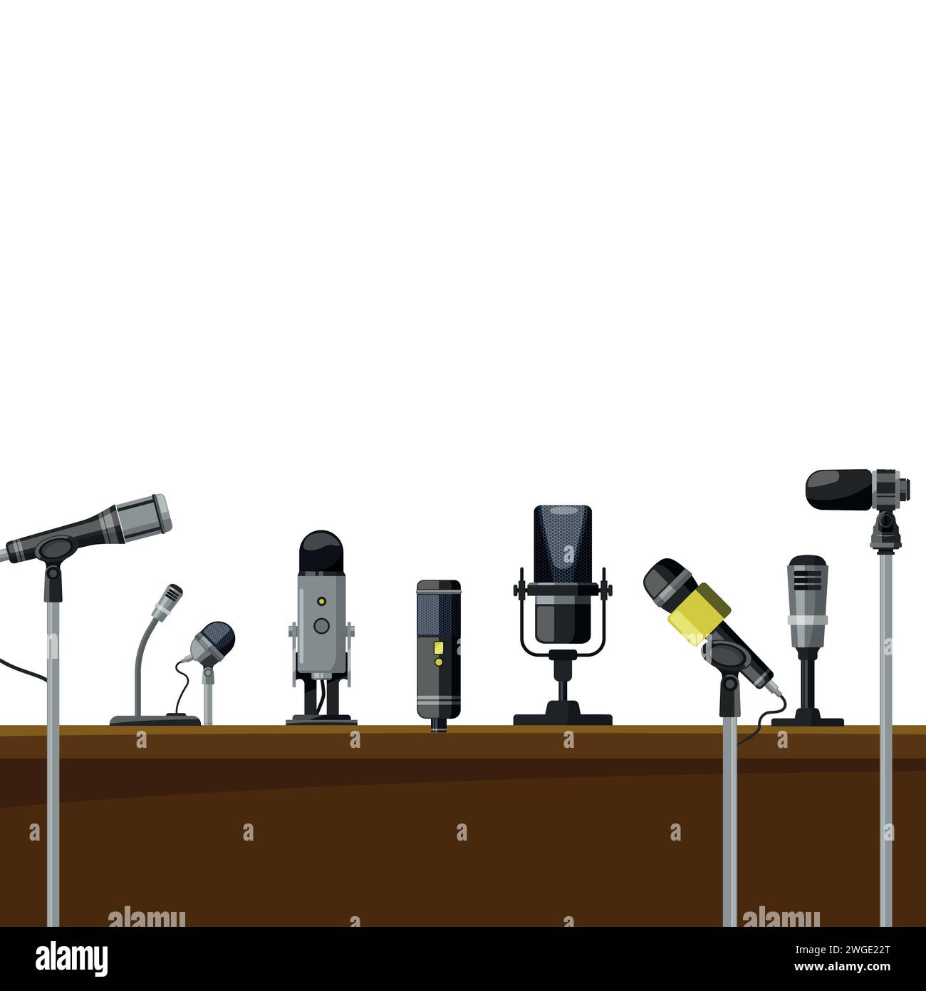 Microphones interview place with different audio gadgets Stock Vector ...