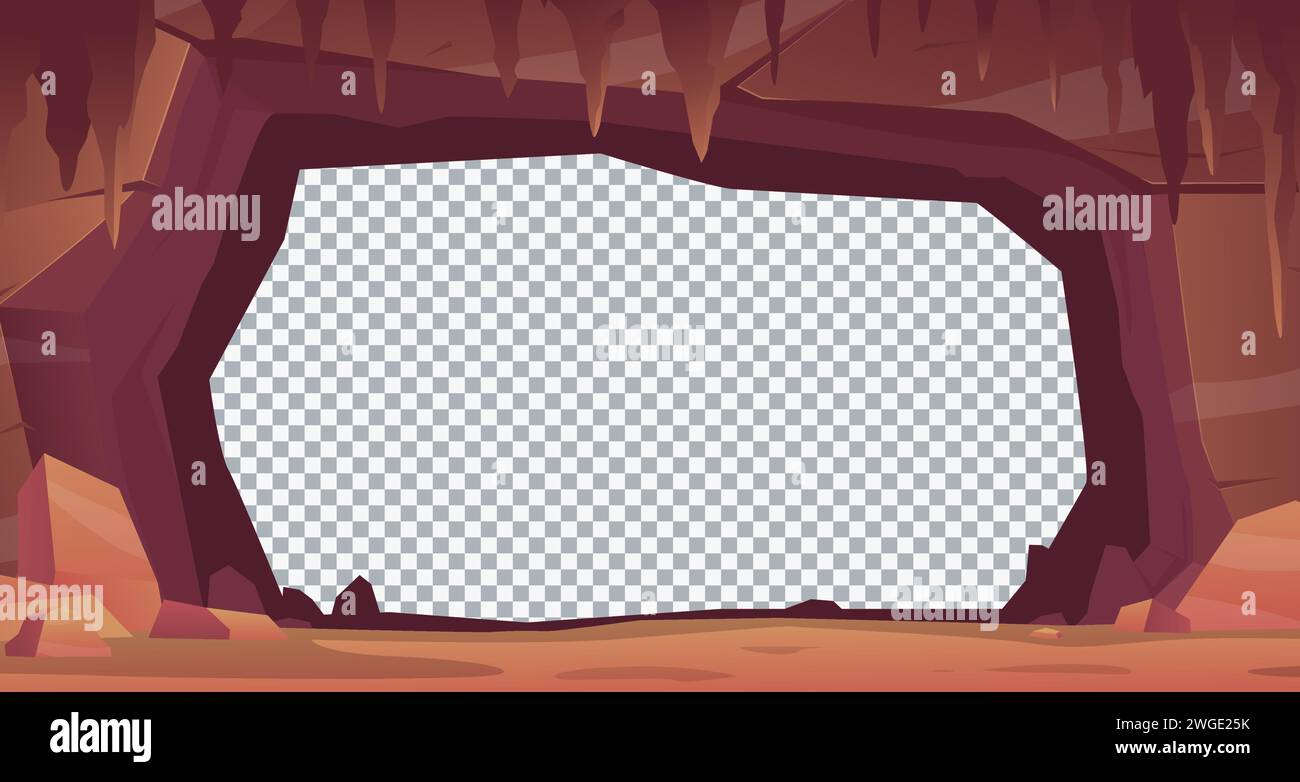 Stone cave entrance. Transparent background with granite frame. Tunnel ...