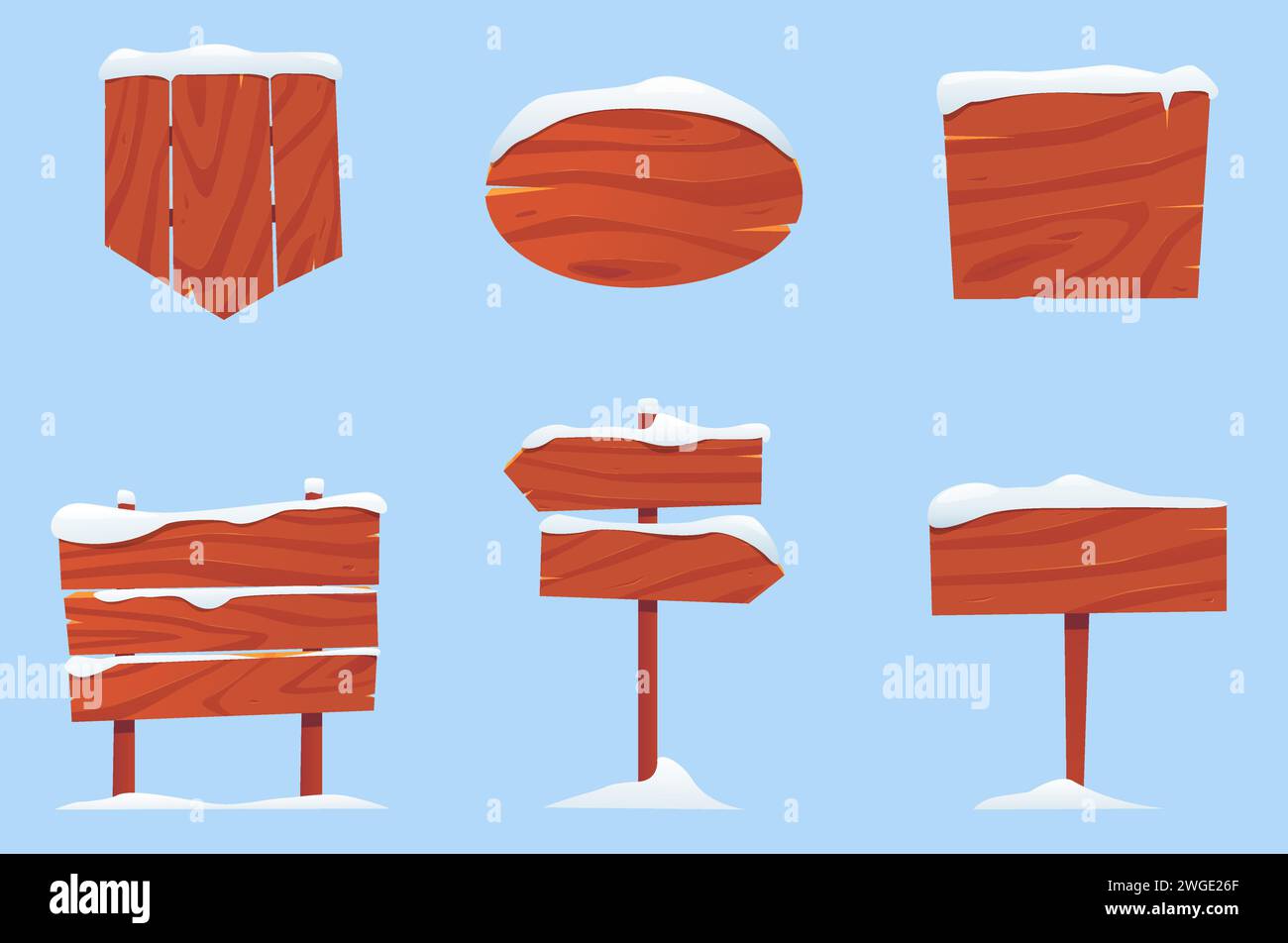 Winter wood sign boards. Cartoon planks covered snow. Christmas ...