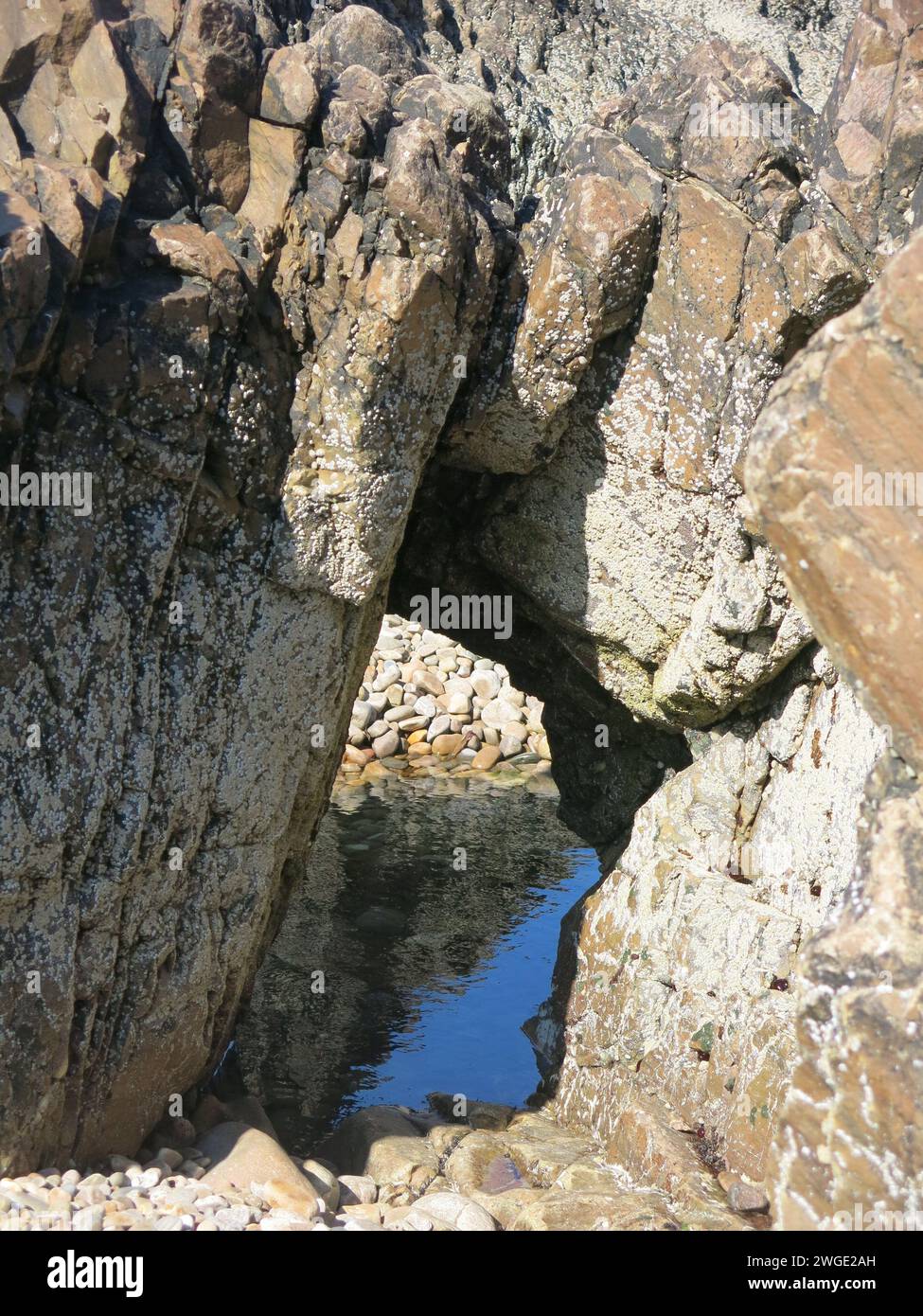 Dramatic rock formations like Bow Fiddle Rock off the Moray coast near ...