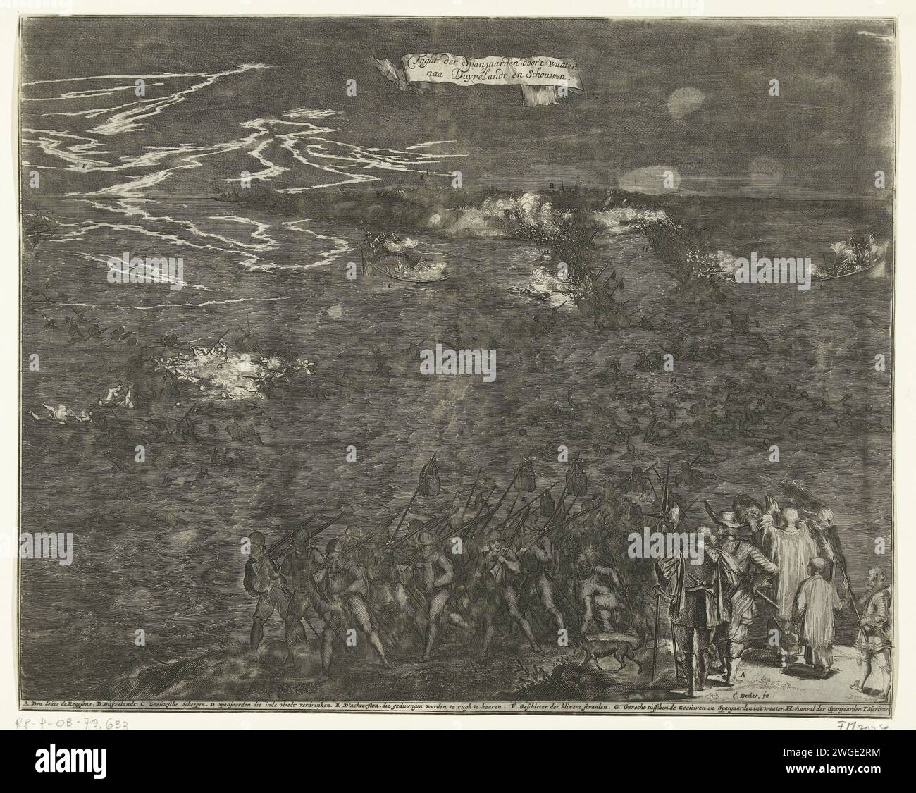 Night journey of Spanish soldiers through the water to Duiveland, 1575 ...