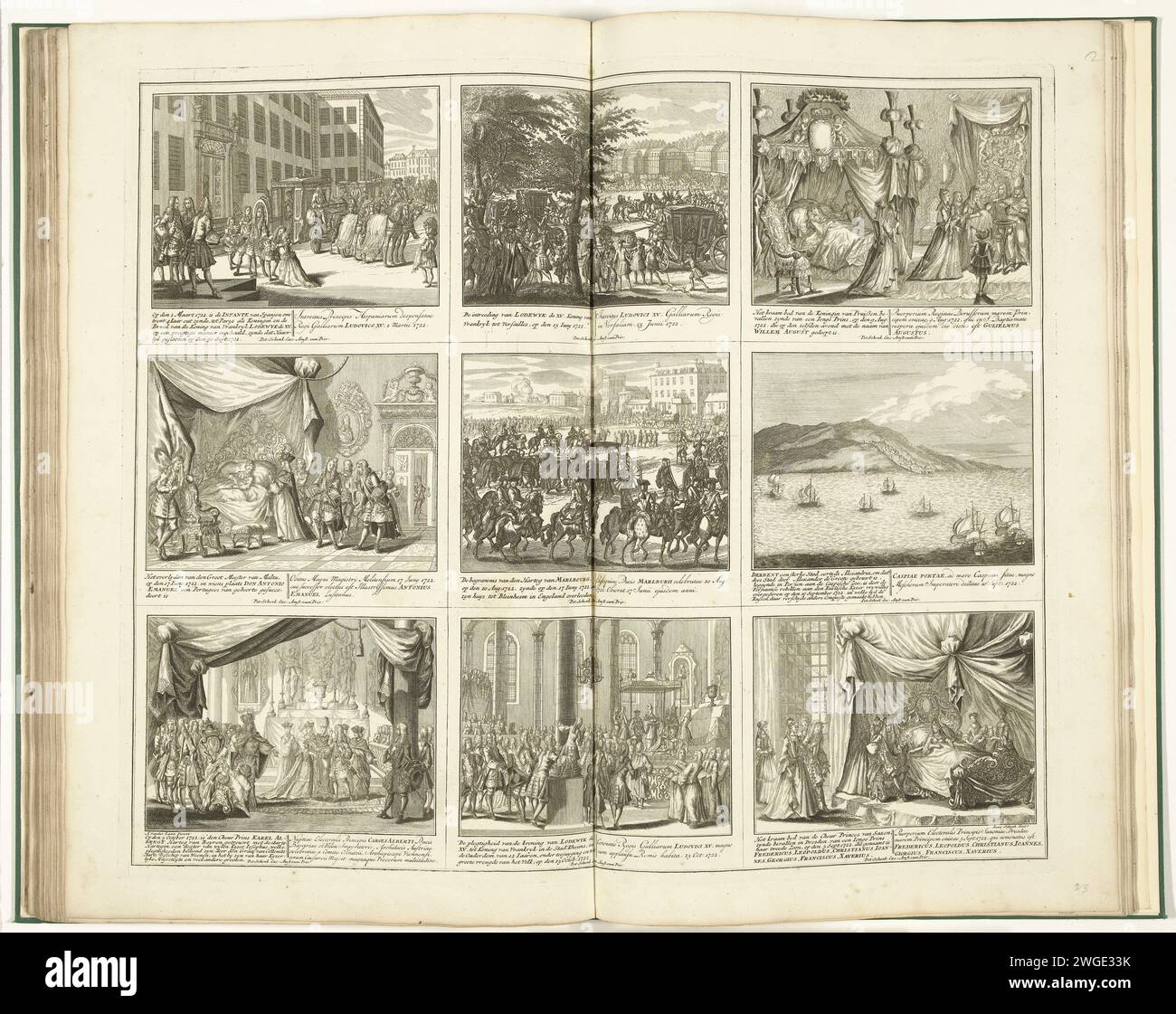 Schouwburg van den War (page XXIII), 1722, 1722 print Leaf with nine ...