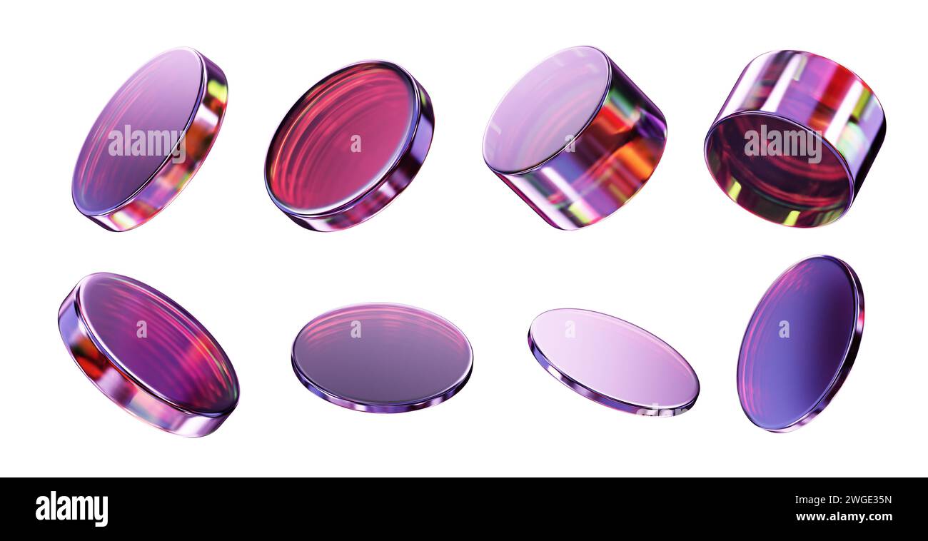 Cylinder crystal shape set isolated on white background 3d rendering ...