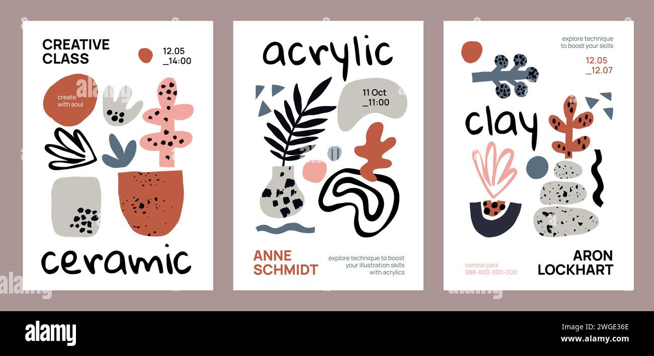 Abstract shapes cards. Modern minimalistic posters. Primitive flat ...