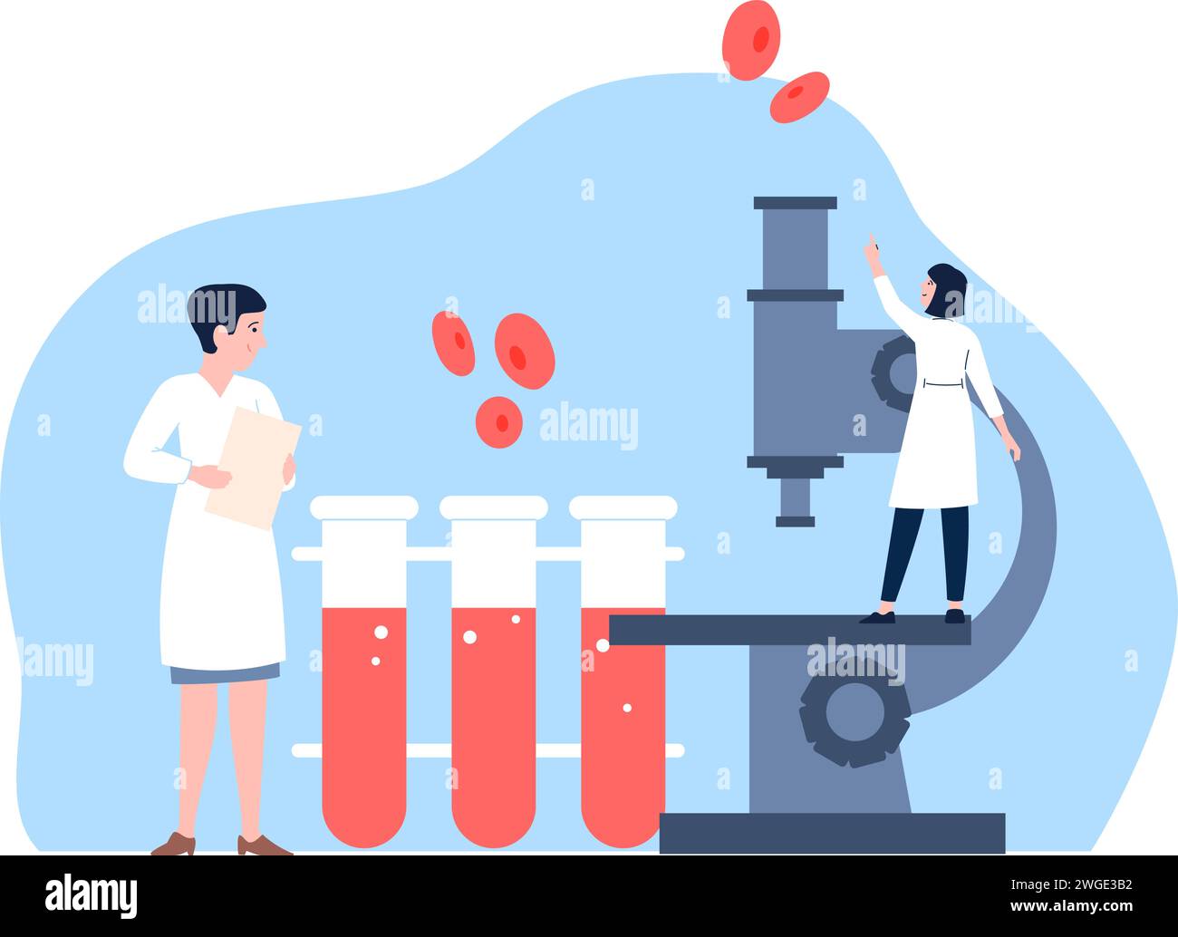 Laboratory tests of red blood cells. Women scientists and lab equipment ...