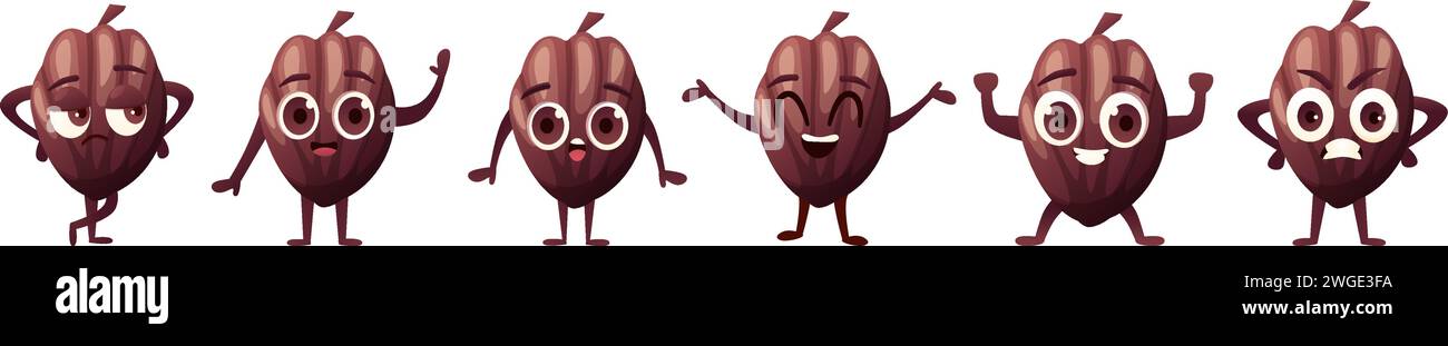 Cocoa bean character. Funny cocoas children mascots. Positive and ...
