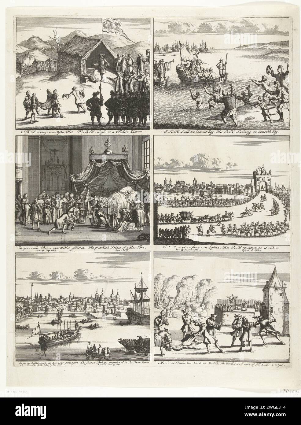 Six performances of the arrival from Willem III to England, 1688, 1688 ...
