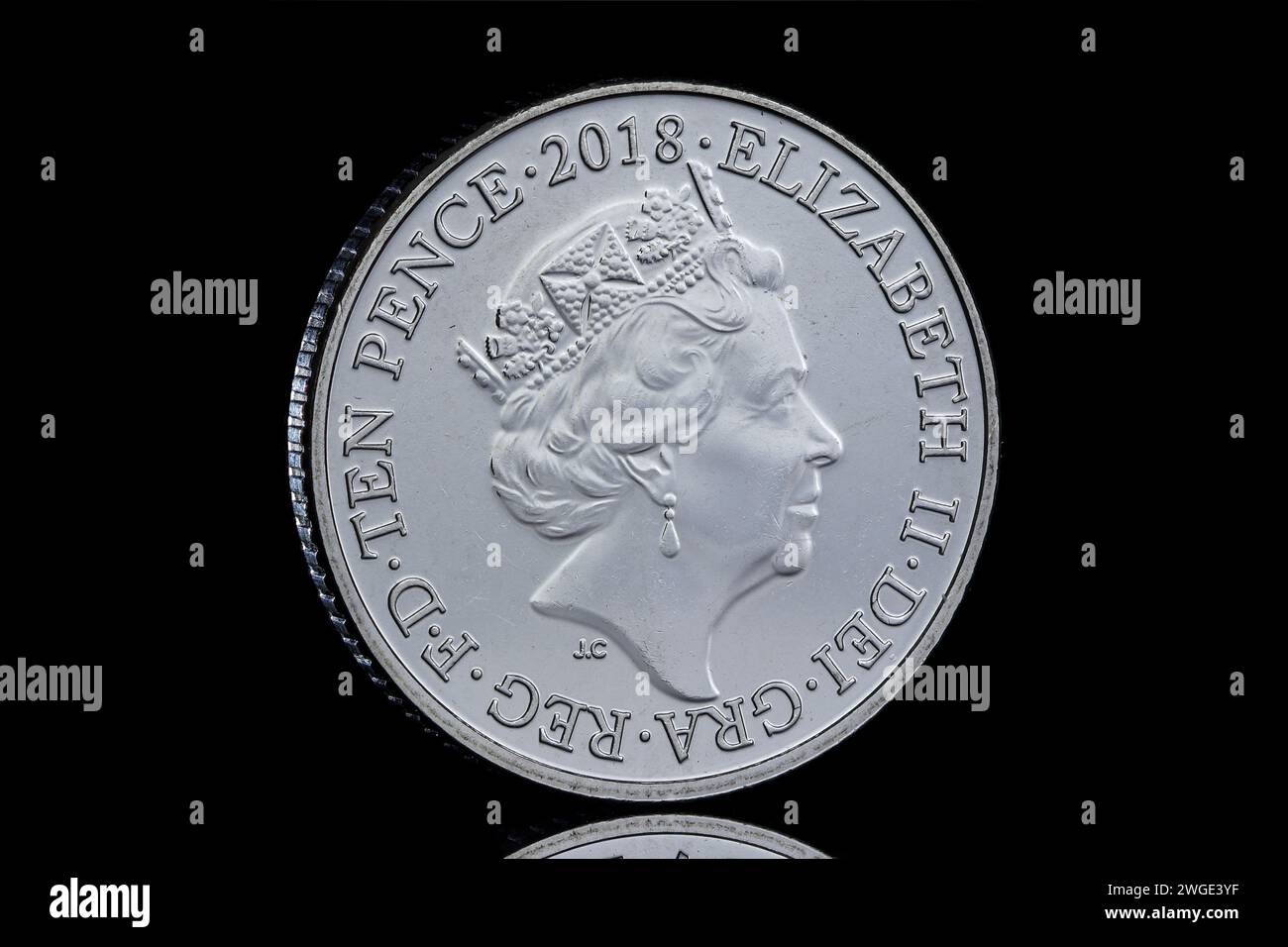 10 pence coin obverse from the 2018 A to Z series. The obverse shows ...