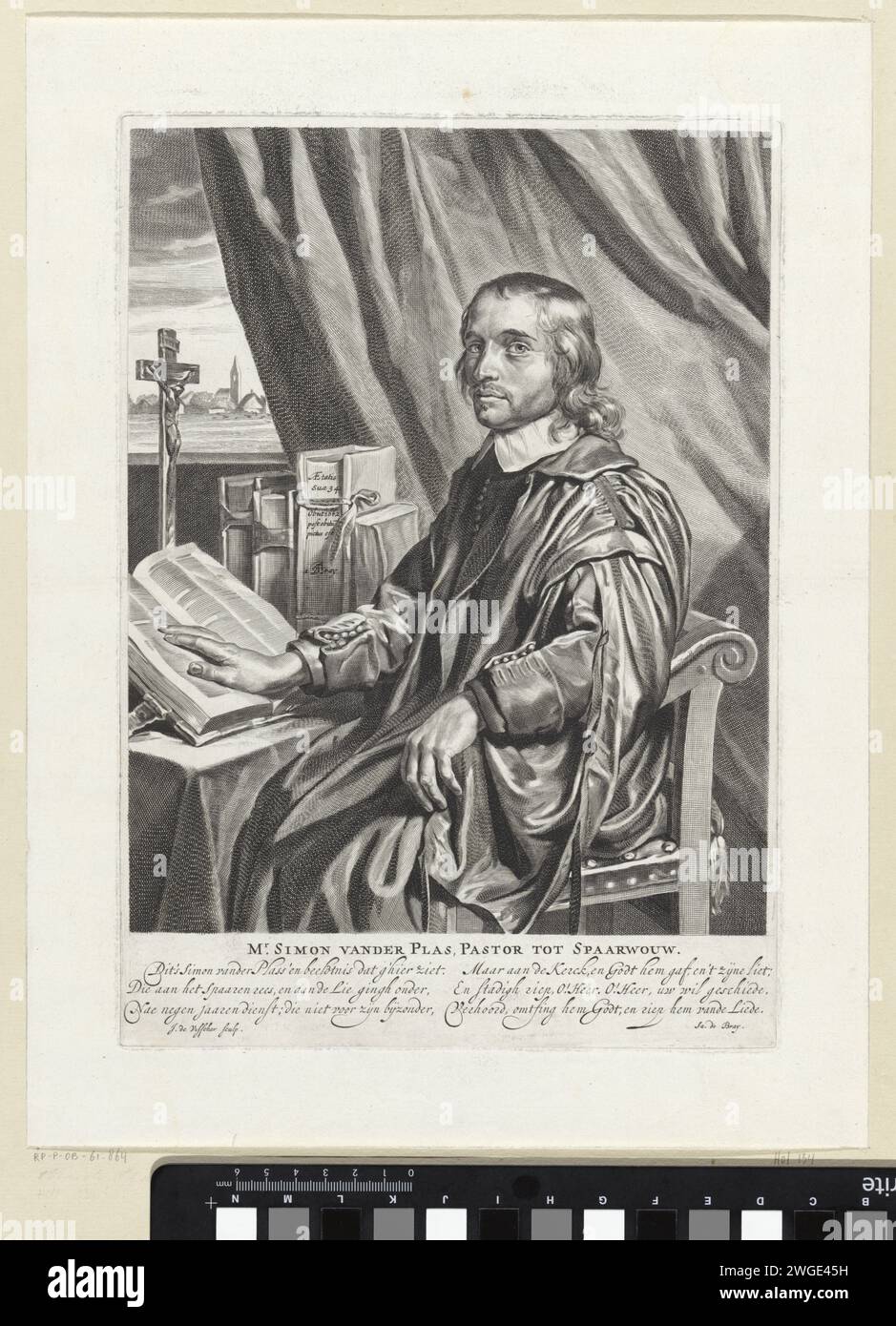 Portrait of Simon van der Plas, Jan de Visscher, after Jan de Bray ...