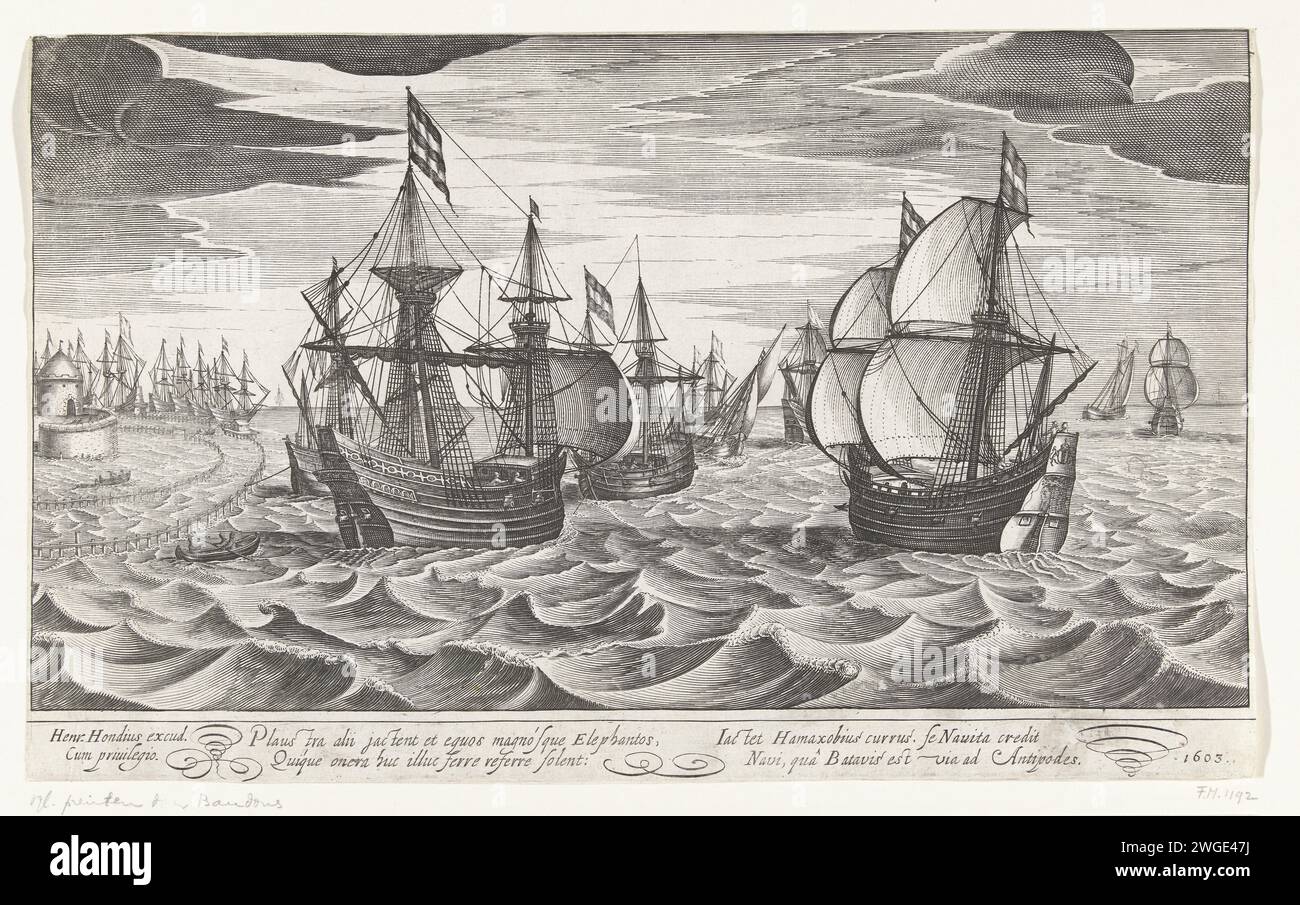 Fleet of nine ships departing from Amsterdam to the East Indies, 1603 ...