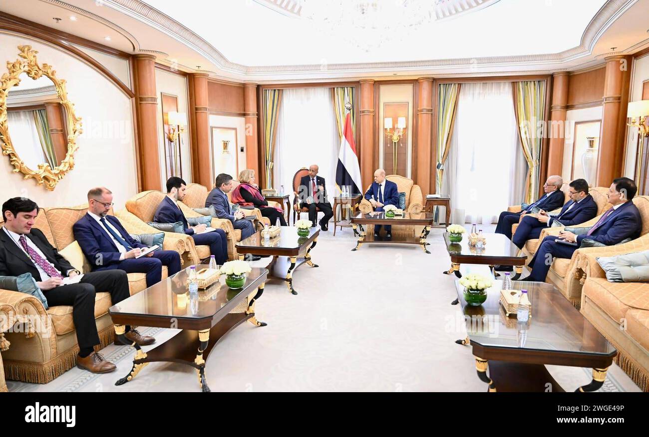 Yemeni President Rashad Mohammed Al-Alimi, Chairman of the Presidential ...