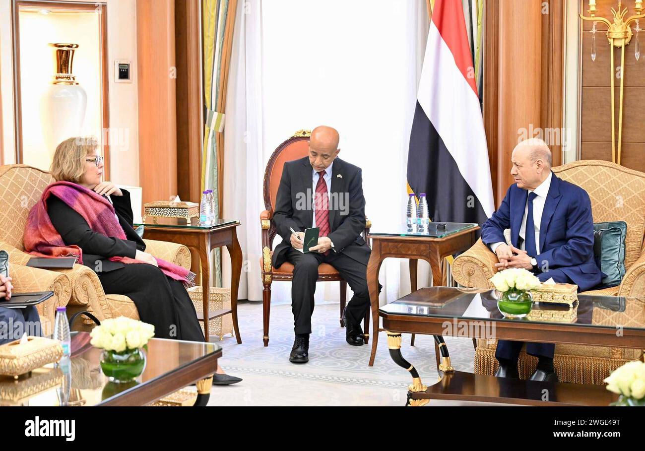 Yemeni President Rashad Mohammed Al-Alimi, Chairman of the Presidential ...