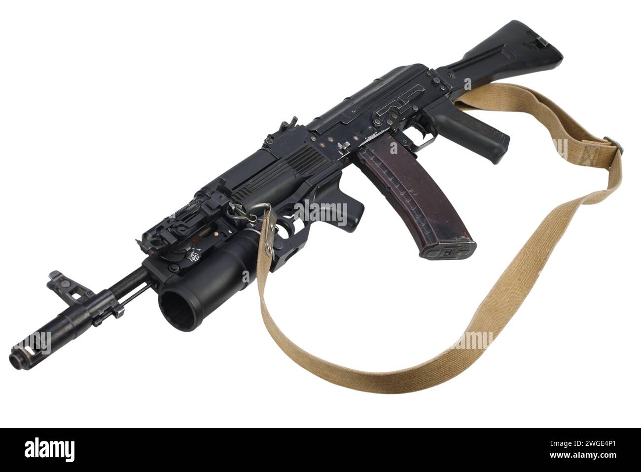 AK 74M assault rifle with 40 mm under barrel grenade launcher isolated on white background Stock ...