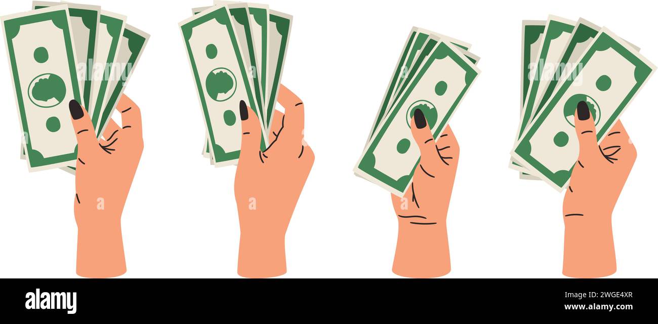 Hands holding money. Set of arms with banknotes. Vector of banknote ...