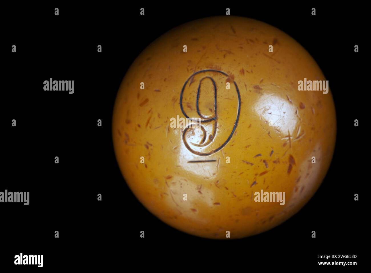 Old vintage billiard ball, number nine. Isolated on white background ...