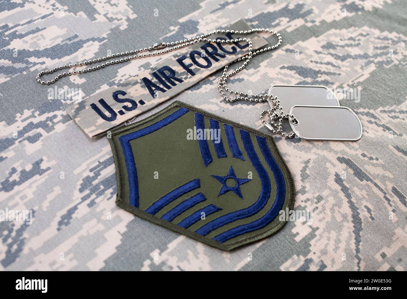 US AIR FORCE Master Sergeant rank patch and dog tag on digital tiger ...