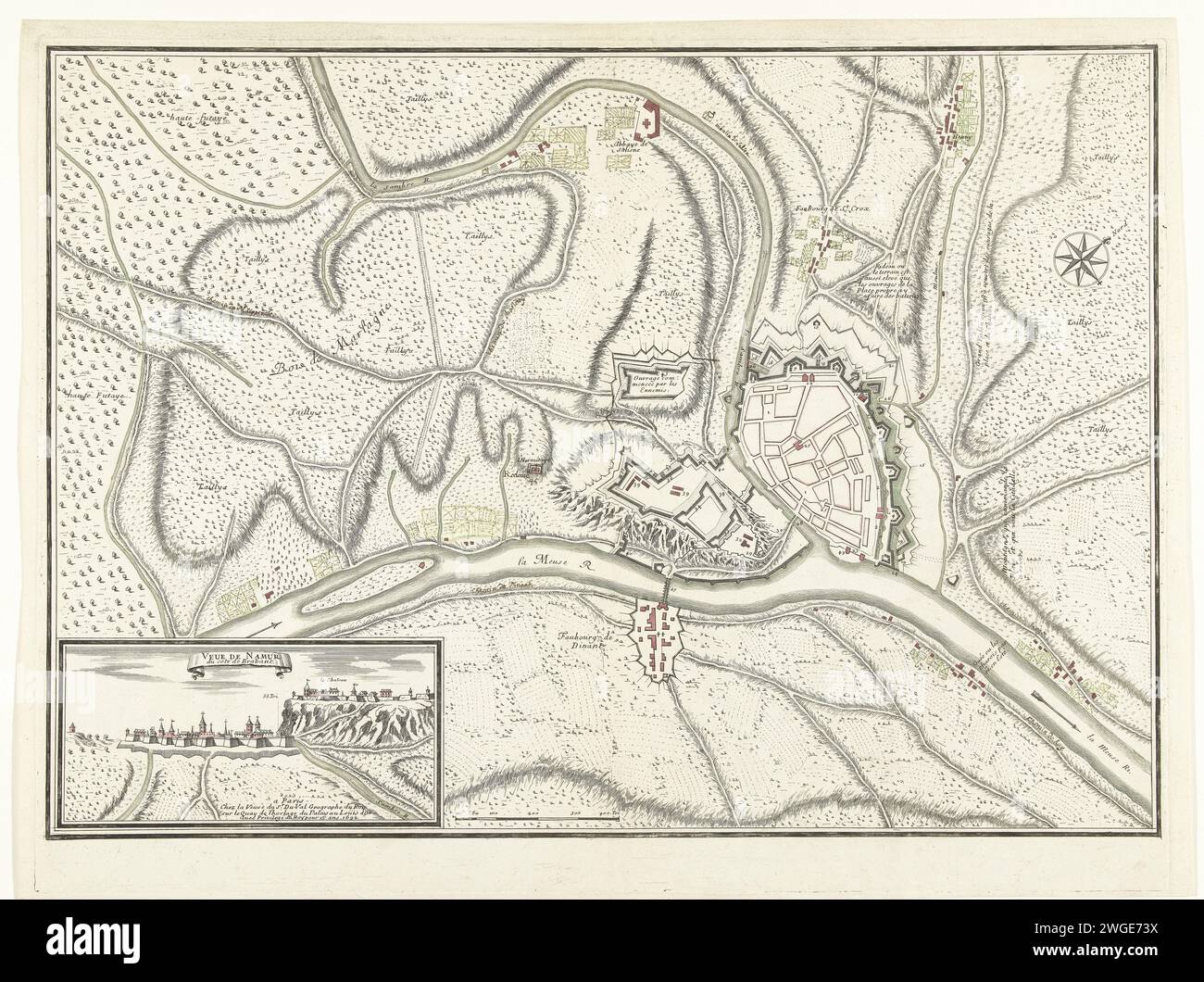 Map of the City Namur with the Castle, besieged by the French Army ...