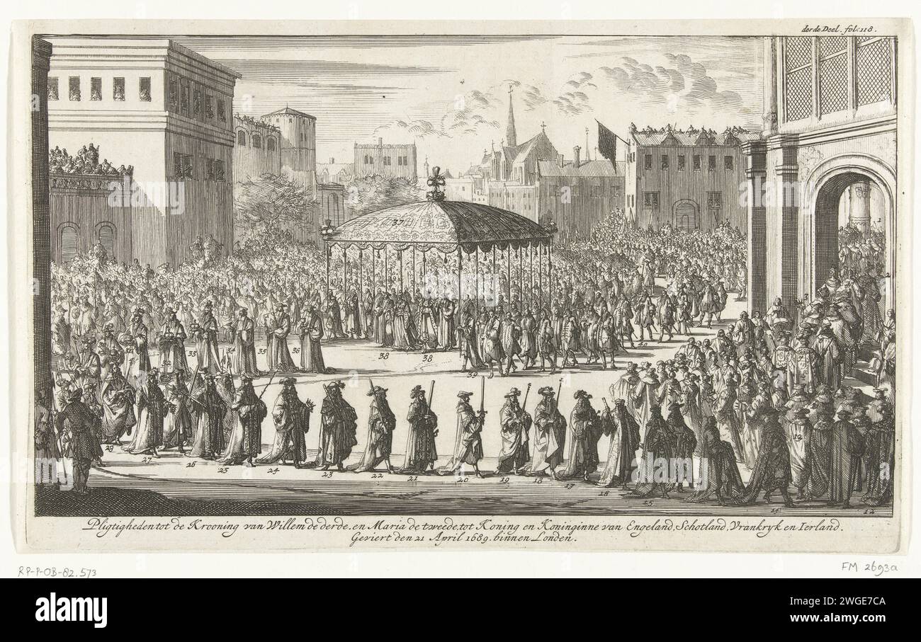 Corporate parade of Willem III, 1689, 1689 print Procession to the ...