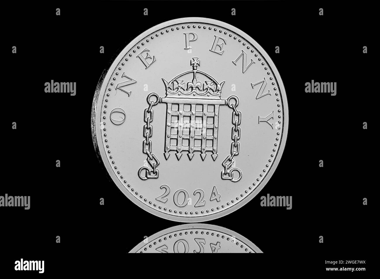 Silver proof one pence coin Black and White Stock Photos & Images - Alamy