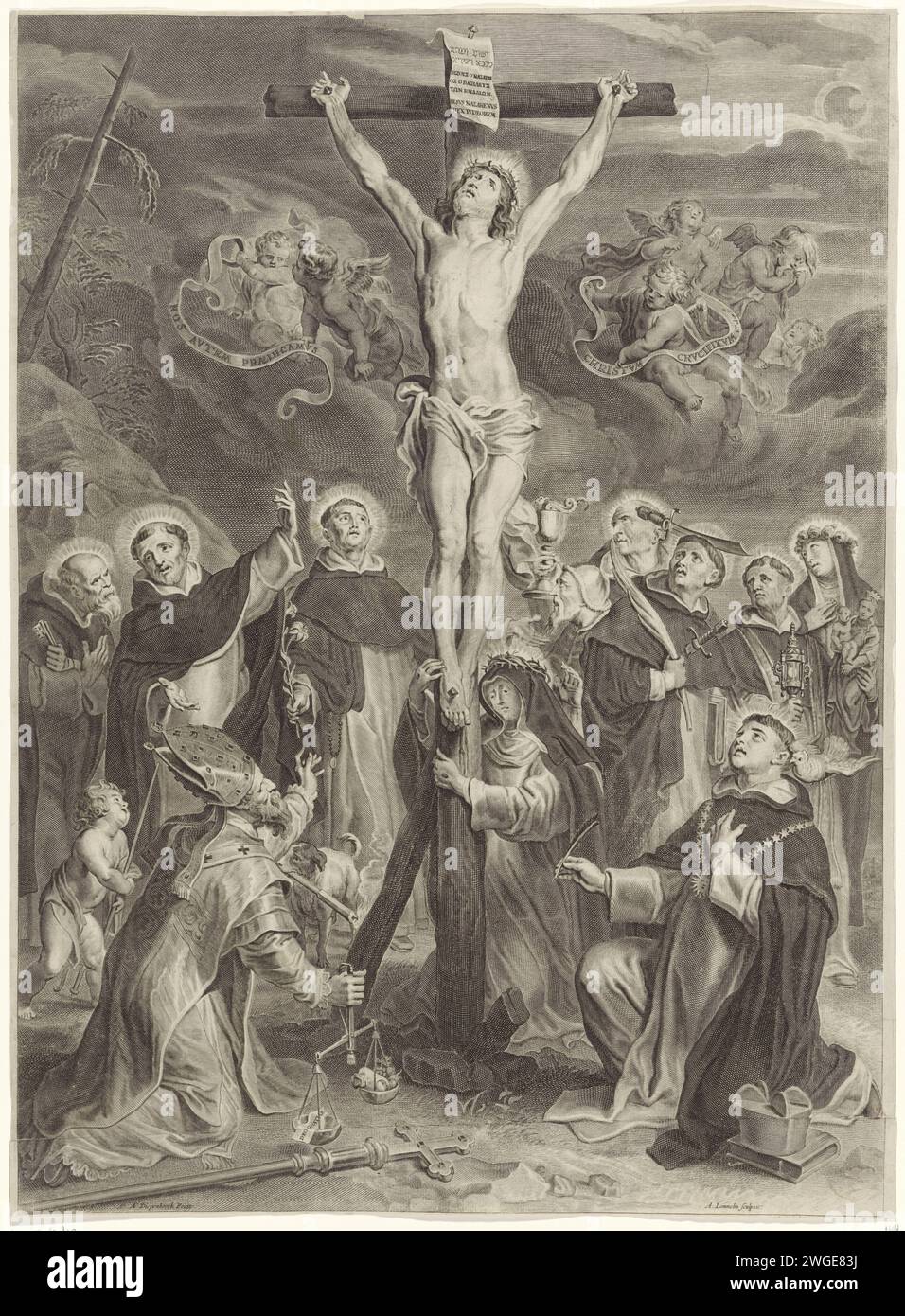 Christ on the cross with Mary and Saints, Adriaen Lommelin, after Abraham van Diepenbeeck, 1630 ...