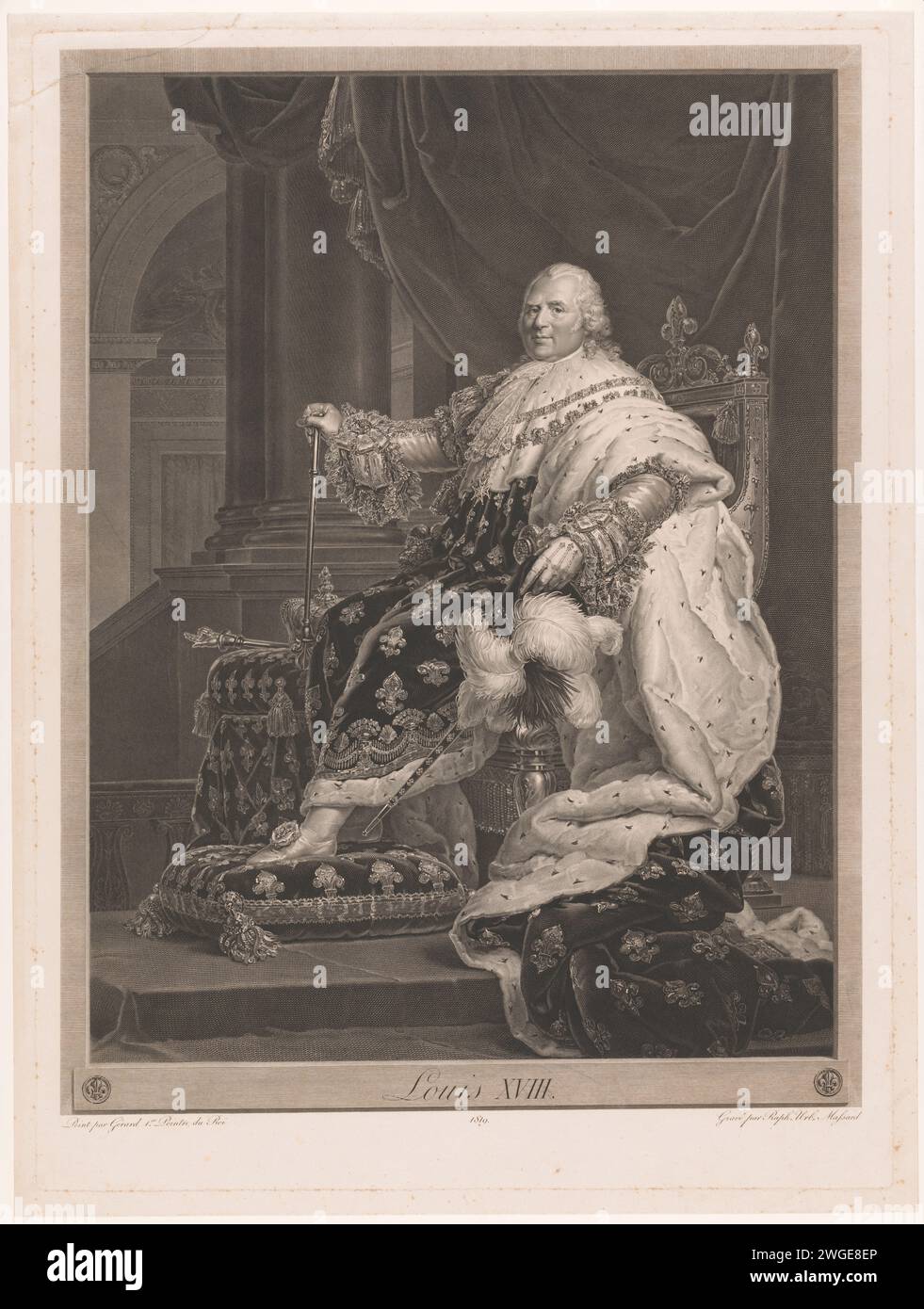 Portrait of Louis XVIII of France on his throne, Raphael Urbain Massard ...