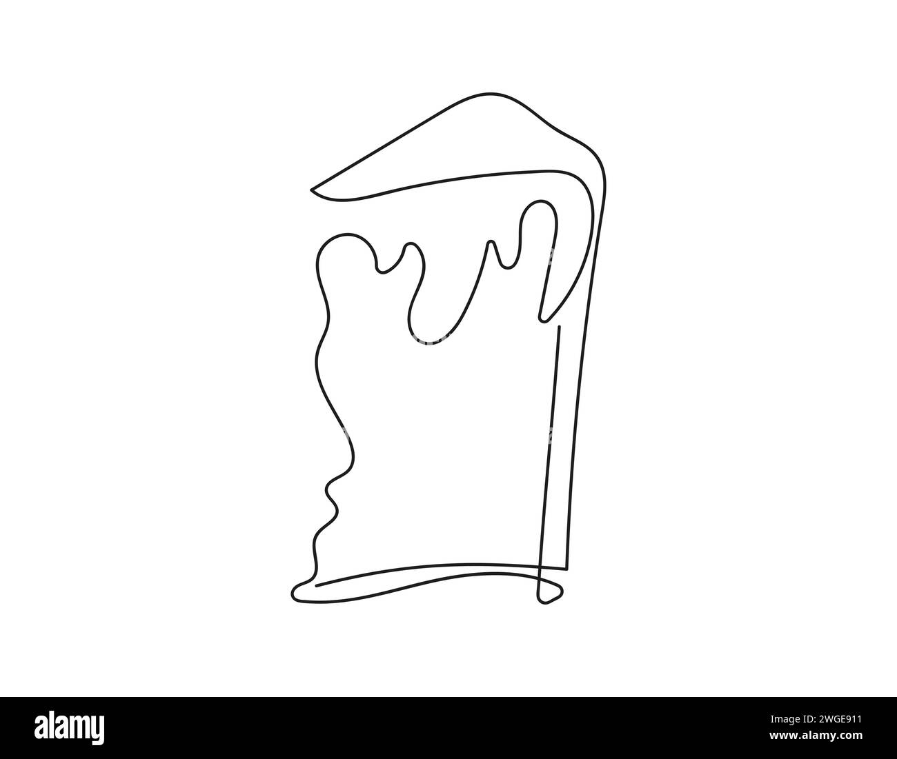 Continuous line drawing of Easter Kulich cake with icing. A slice of ...