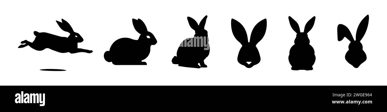 Set of Rabbit silhouettes. Easter bunnies. Isolated on white background ...