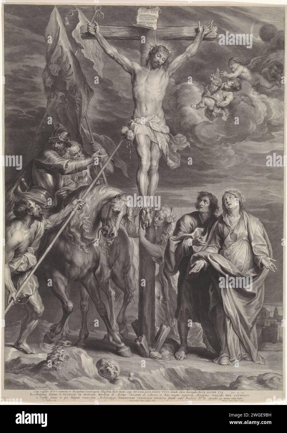 Christ on the cross, with Mary, John, Mary Magdalena and soldiers, Schelte Adamsz. Bolswert ...