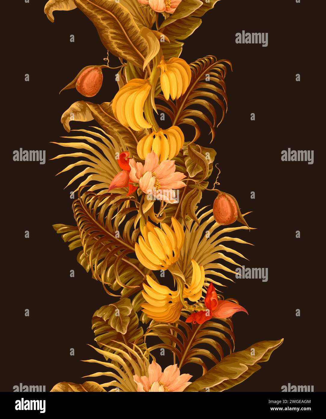 Border with banana fruits and leaves. Vector Stock Vector Image & Art ...