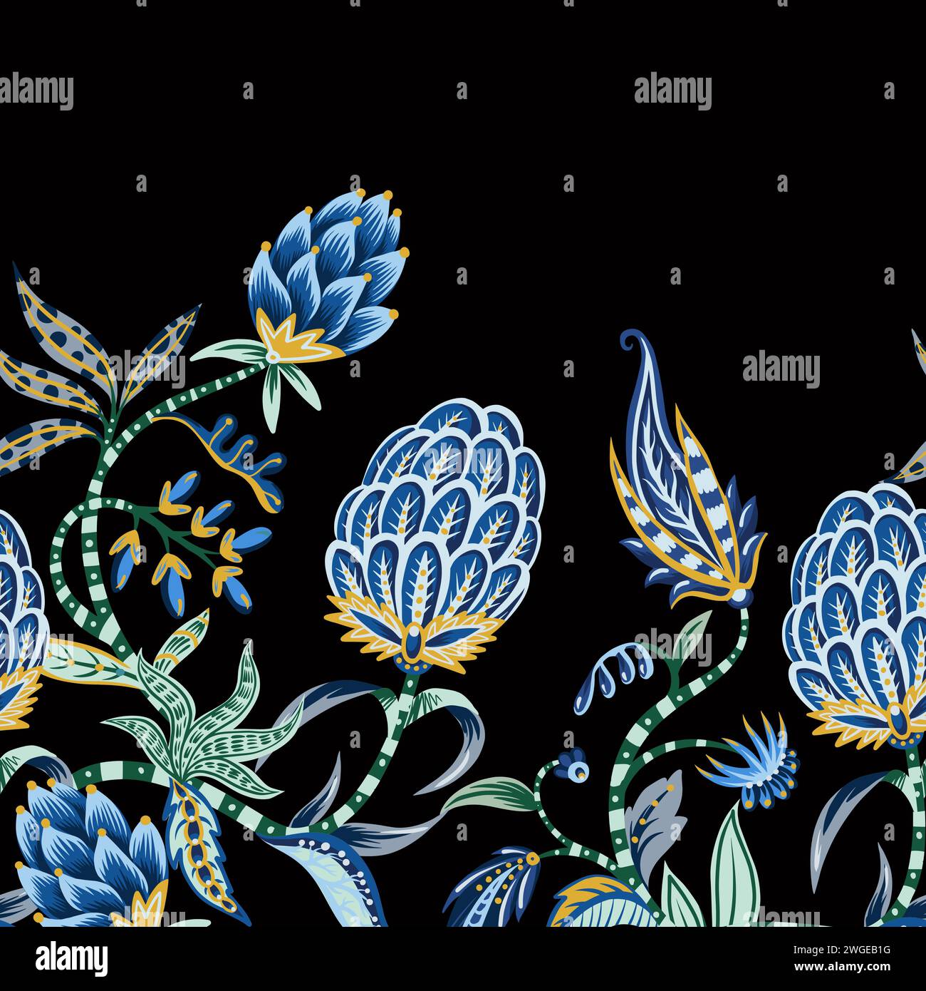 Chintz border with flowers and leaves. Vector Stock Vector Image & Art - Alamy