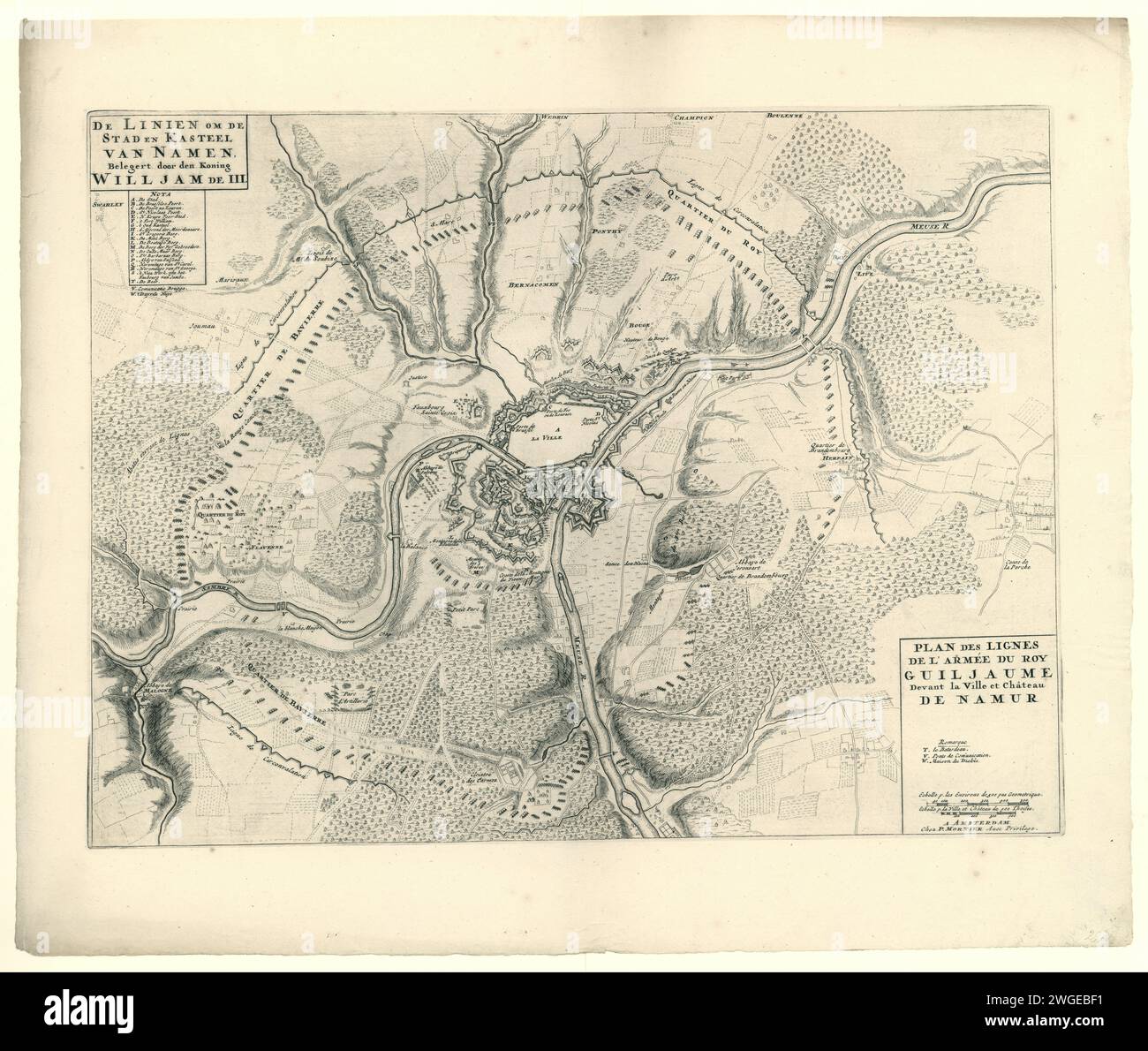 Map with the lines of the Allies at the siege of Namur, 1695, Anonymous, 1695 print Map with the ...