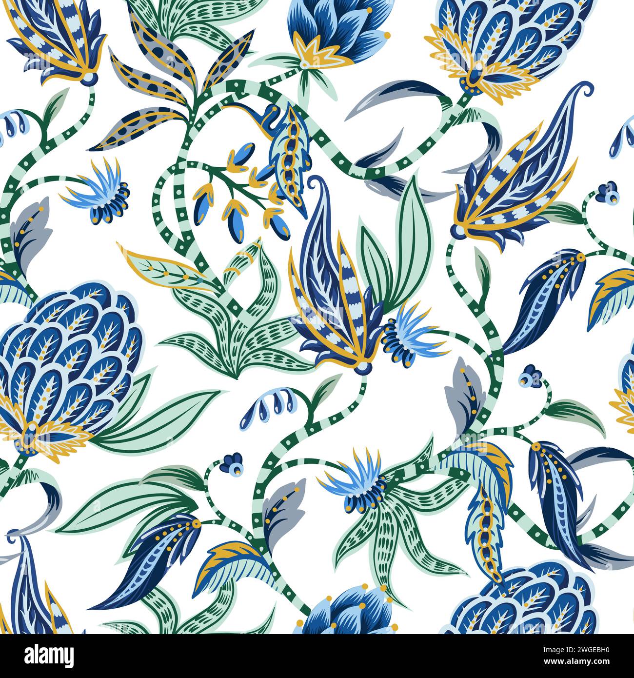 Chintz seamless pattern with flowers and leaves. Vector Stock Vector Image & Art - Alamy