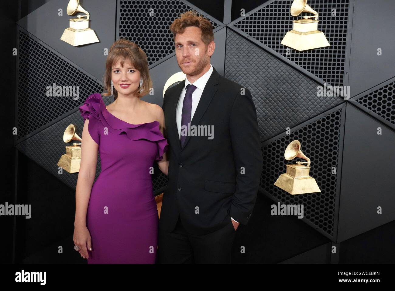 Fabia Mantwill, left, and Nic Hard arrive at the 66th annual Grammy ...